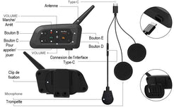 Intercom Moto Bluetooth V6 Plus 1200m Étanche 6 Motards