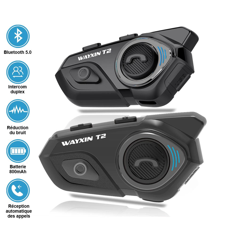 Intercom Moto WAYXIN-T2 Bluetooth 5.0 2 Motards Étanche 72g