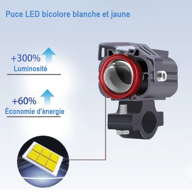 Phare Led Additionnel Moto Universel en Aluminium Gris