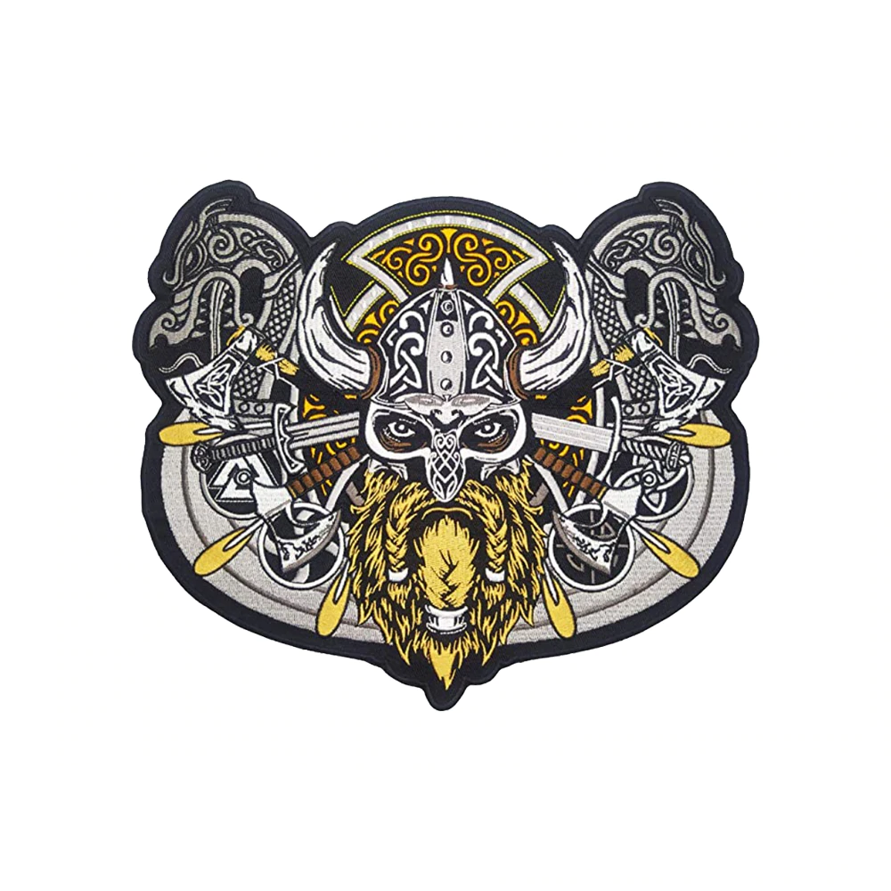 Parche bordado 3D de motociclista con diseño de motero y vikingo.